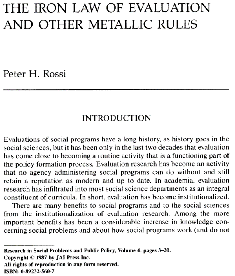 Peter Rossi: The Iron Law of Evaluation and Other Metallic Rules ...